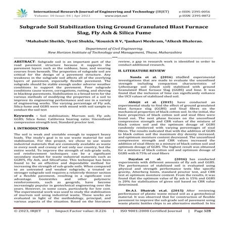 Subgrade Soil Stabilization Using Ground Granulated Blast Furnace Slag ...