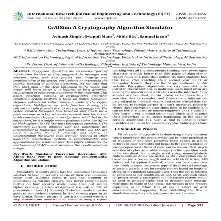 CrAlSim: A Cryptography Algorithm Simulator | PDF