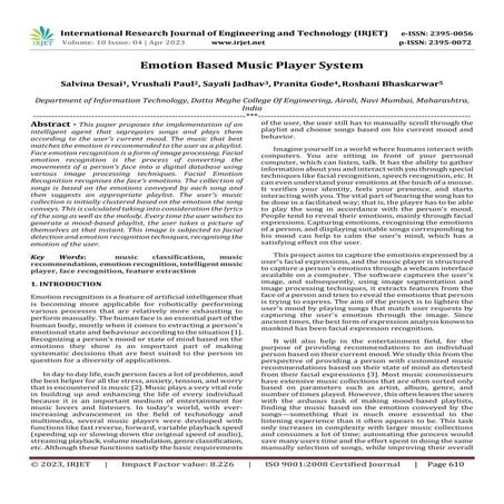 Emotion Based Music Player System | PDF