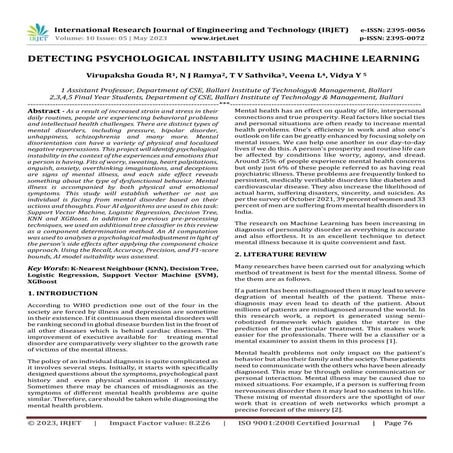 DETECTING PSYCHOLOGICAL INSTABILITY USING MACHINE LEARNING | PDF