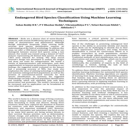 Endangered Bird Species Classification Using Machine Learning Techniques | PDF