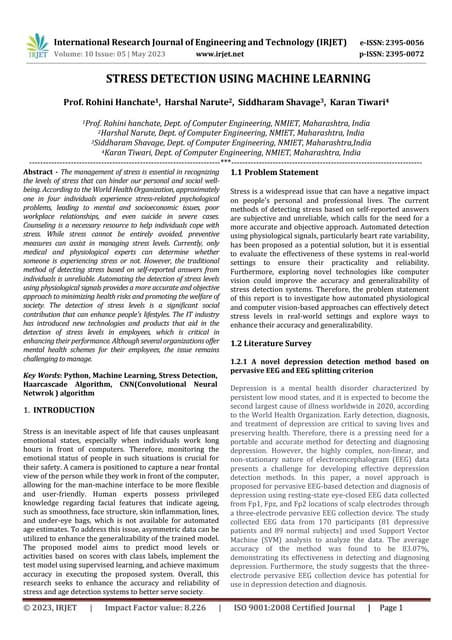 Stress detection using machine learning and iot | PPT