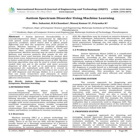 Autism Spectrum Disorder Using Machine Learning Pdf