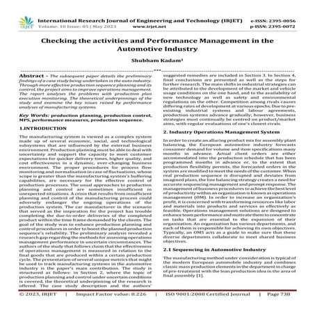 Checking the activities and Performance Management in the Automotive ...