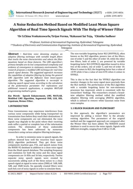 A Noise Reduction Method Based On Modified Least Mean Square Algorithm 0914