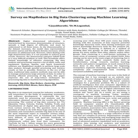 Survey On Mapreduce In Big Data Clustering Using Machine Learning Algorithms Pdf 3116