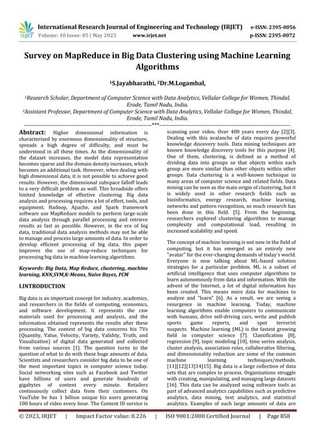 Survey On Mapreduce In Big Data Clustering Using Machine Learning Algorithms Pdf 3116