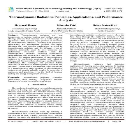 Thermodynamic Radiators: Principles, Applications, and Performance ...