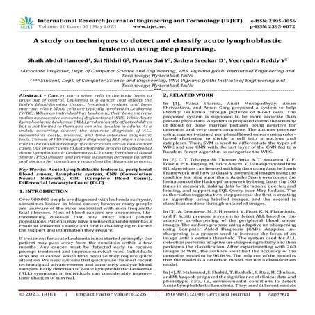 A study on techniques to detect and classify acute lymphoblastic leukemia using deep learning. | PDF