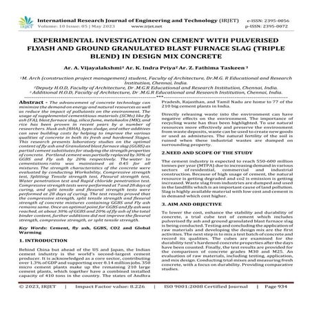 EXPERIMENTAL INVESTIGATION ON CEMENT WITH PULVERISED FLYASH AND GROUND ...