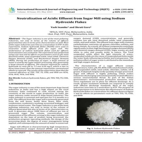 Neutralization of Acidic Effluent from Sugar Mill using Sodium Hydroxide Flakes | PDF