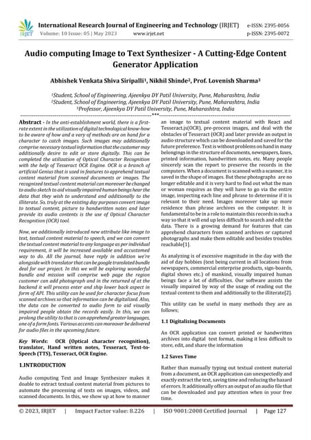 Audio Computing Image To Text Synthesizer A Cutting Edge Content Generator Application Pdf 7621