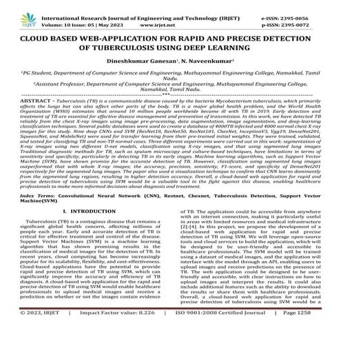 CLOUD BASED WEB-APPLICATION FOR RAPID AND PRECISE DETECTION OF TUBERCULOSIS USING DEEP LEARNING ...