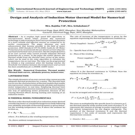Design and Analysis of Induction Motor thermal Model for Numerical ...