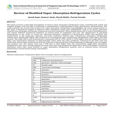 Review of Modified Vapor Absorption Refrigeration Cycles | PDF