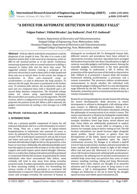 Fall detection and prevention among elderly persons. | PPTX