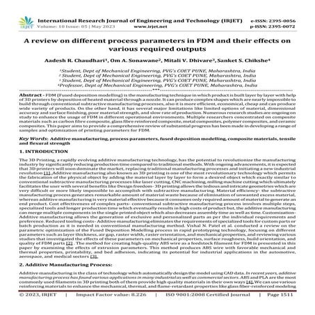 A review on different process parameters in FDM and their effects on various required outputs ...