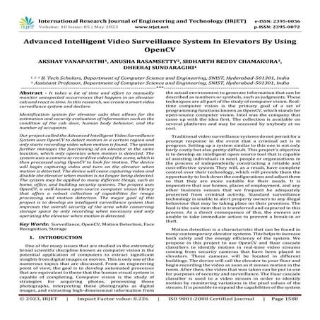 Advanced Intelligent Video Surveillance System In Elevators By Using ...