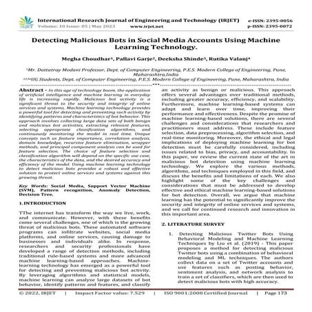 Detecting Malicious Bots in Social Media Accounts Using Machine Learning Technology. | PDF ...