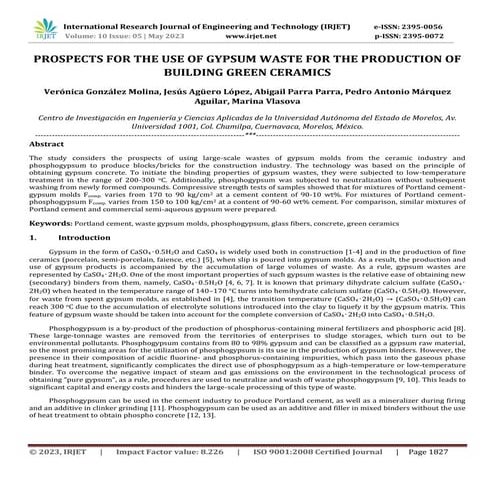 PROSPECTS FOR THE USE OF GYPSUM WASTE FOR THE PRODUCTION OF BUILDING ...