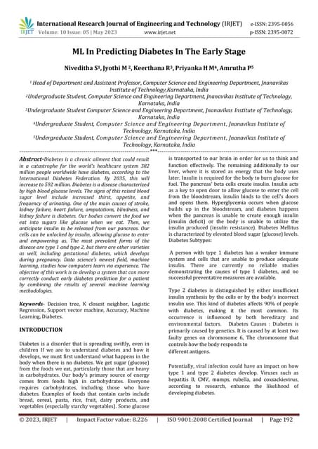 Diabetes prediction using machine learning | PPT | Diabetes | Diseases ...