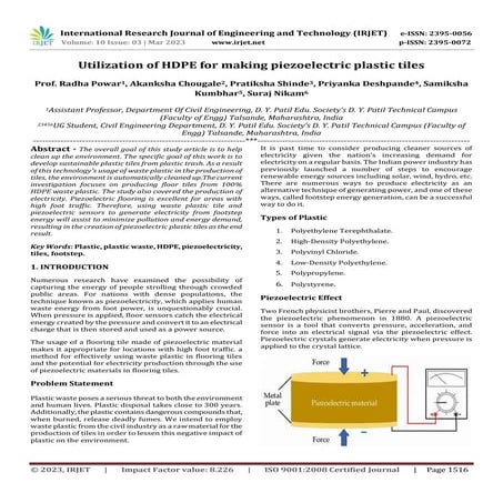 Utilization of HDPE for making piezoelectric plastic tiles | PDF