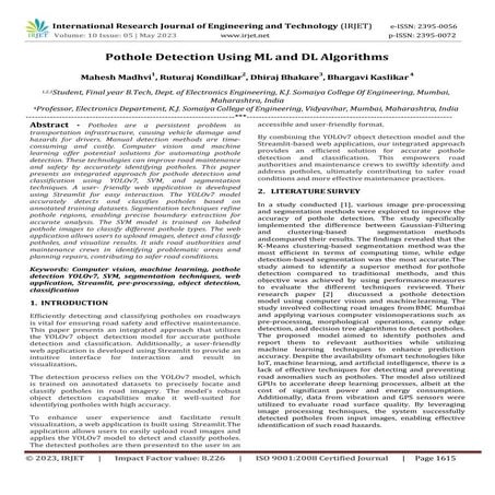 Pothole Detection Using Ml And Dl Algorithms Pdf 