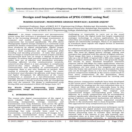 Design And Implementation Of Jpeg Codec Using Noc Pdf Computer Networking Computing