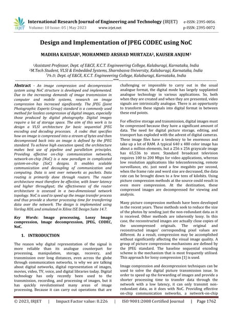 Design And Implementation Of Jpeg Codec Using Noc Pdf Computer Networking Computing