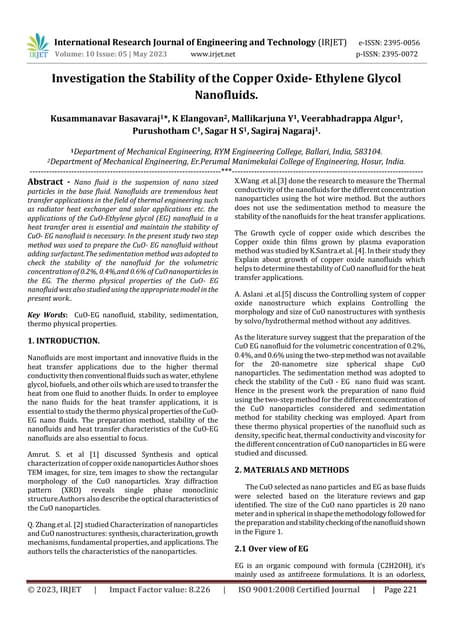 Synthesis and Characterization of Copper Oxide Nanoparticles and its ...