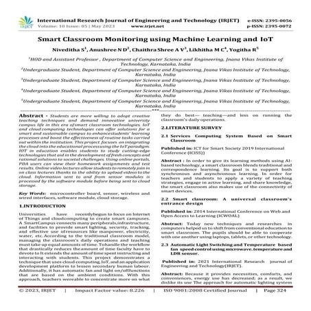 Smart Classroom Monitoring using Machine Learning and IoT | PDF