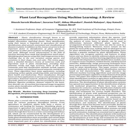 Plant Leaf Recognition Using Machine Learning: A Review | PDF