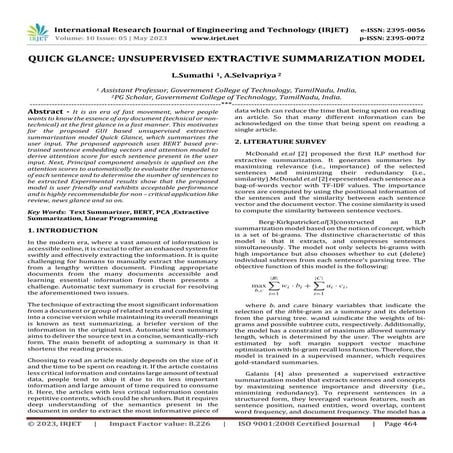 Quick Glance Unsupervised Extractive Summarization Model Pdf