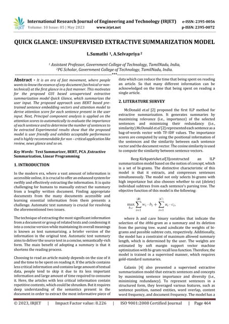 Quick Glance Unsupervised Extractive Summarization Model Pdf