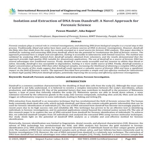 Isolation and Extraction of DNA from Dandruff: A Novel Approach for ...