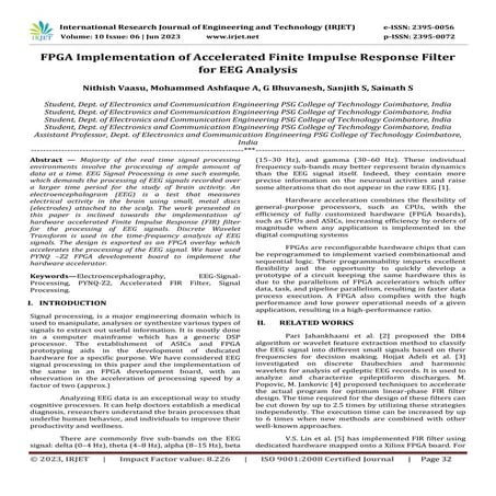 FPGA Implementation of Accelerated Finite Impulse Response Filter for EEG Analysis | PDF