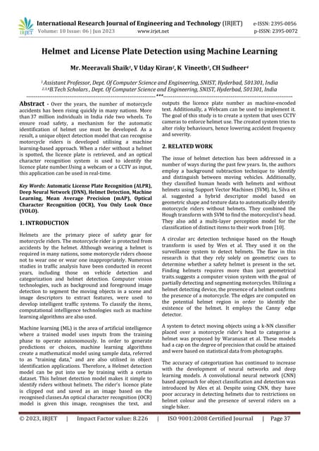 Helmet And License Plate Detection Using Machine Learning Pdf