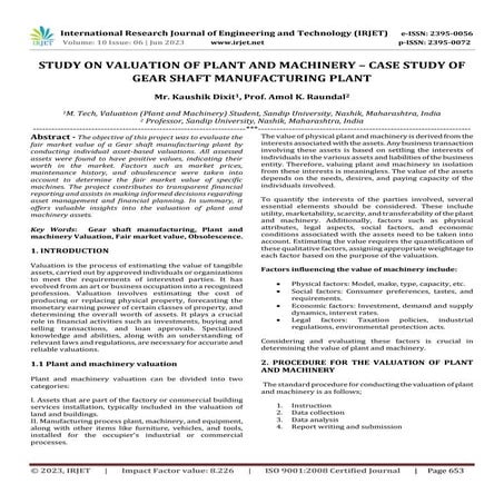 STUDY ON VALUATION OF PLANT AND MACHINERY – CASE STUDY OF GEAR SHAFT ...
