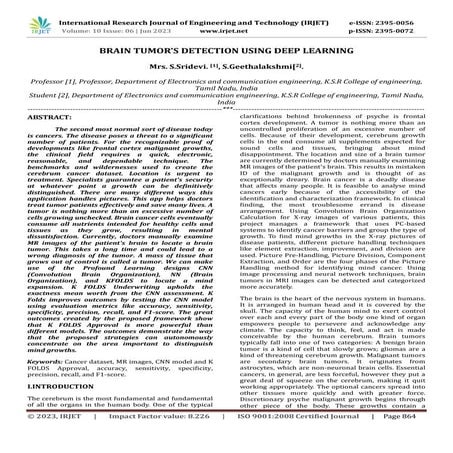 BRAIN TUMOR’S DETECTION USING DEEP LEARNING | PDF