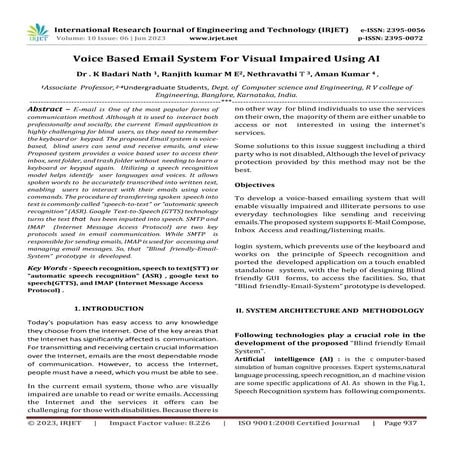 Voice Based Email System For Visual Impaired Using AI | PDF
