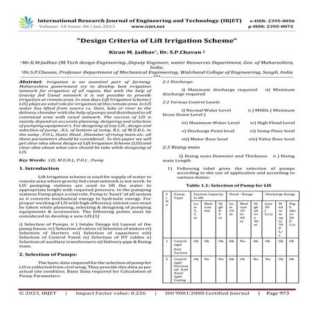 "Design Criteria of Lift Irrigation Scheme" | PDF