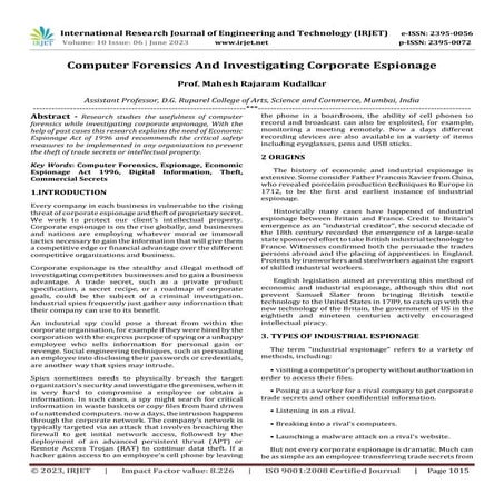 Computer Forensics And Investigating Corporate Espionage | PDF