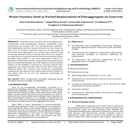 Waste Foundry Sand as Partial Replacement of Fine aggregate in Concrete ...