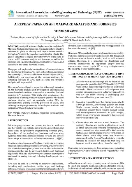 A Review Paper On Api Malware Analysis And Forensics Pdf