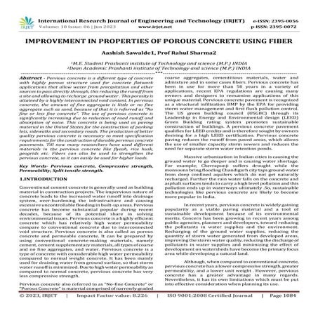 IMPROVEMENT IN PROPERTIES OF POROUS CONCRETE USING FIBER | PDF