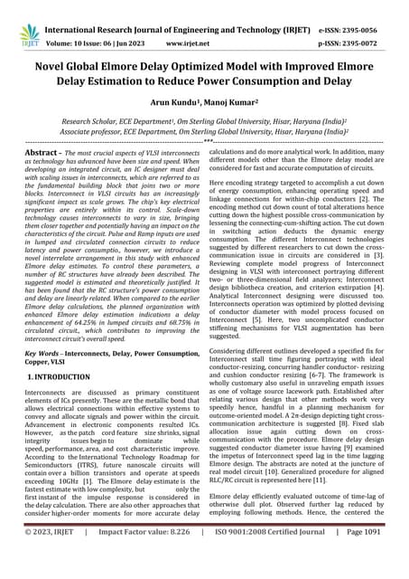 Novel Global Elmore Delay Optimized Model With Improved Elmore Delay Estimation To Reduce Power