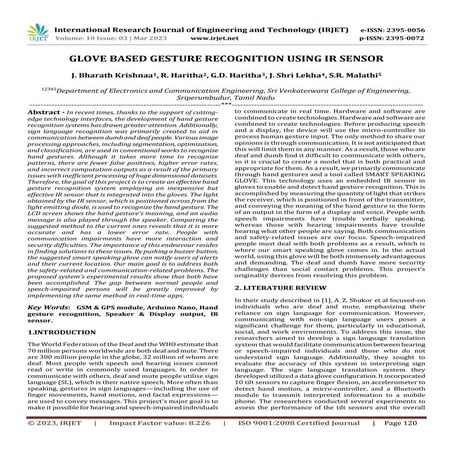 GLOVE BASED GESTURE RECOGNITION USING IR SENSOR | PDF