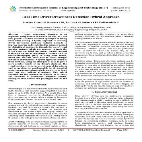 Real Time Driver Drowsiness Detection Hybrid Approach Pdf