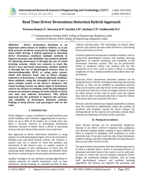 Real Time Driver Drowsiness Detection Hybrid Approach Pdf