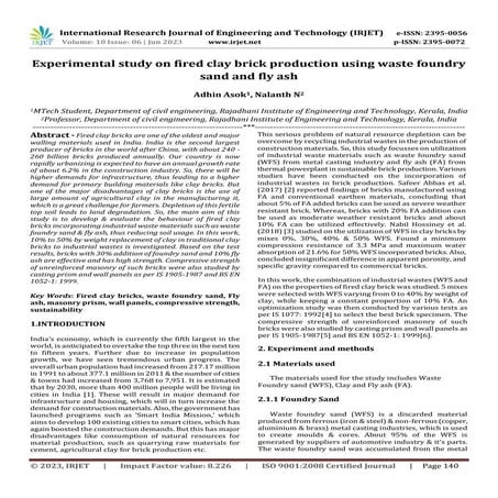 Experimental study on fired clay brick production using waste foundry ...